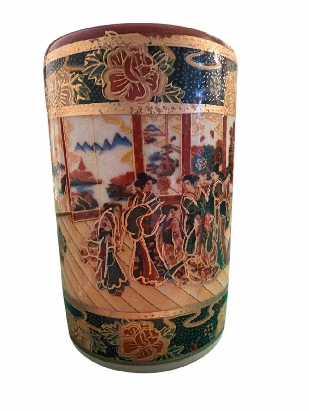 Accents | Cylindrical Satsuma Pottery Vase Or Holder Featuring Detailed ...